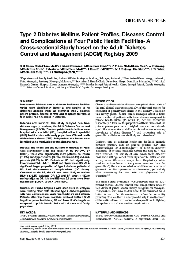 (PDF) Type 2 Diabetes Mellitus Patient Profiles, Diseases Control and ...