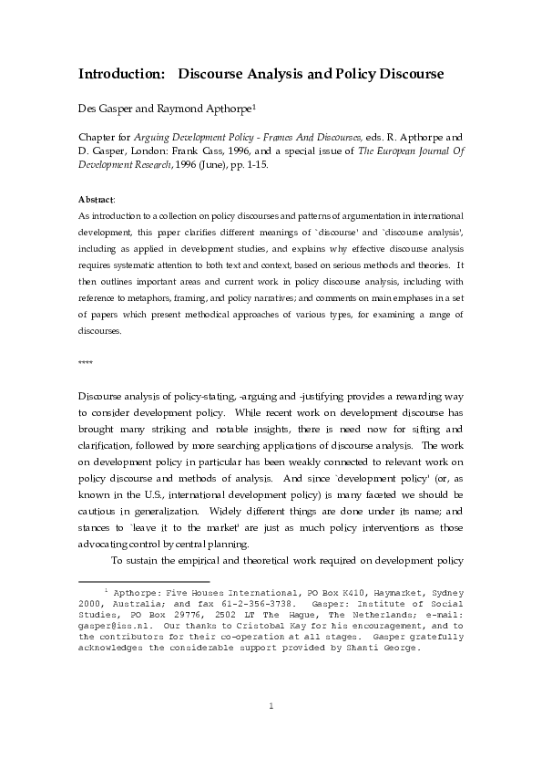 (PDF) Discourse Analysis and Policy Discourse