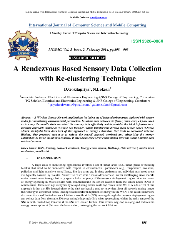 Pdf A Rendezvous Based Sensory Data Collection With Re Clustering Technique﻿