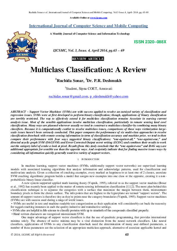 (PDF) Multiclass Classification: A Review﻿