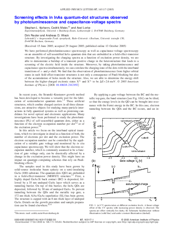 (PDF) Screening effects in InAs quantum-dot structures observed by photoluminescence and ...