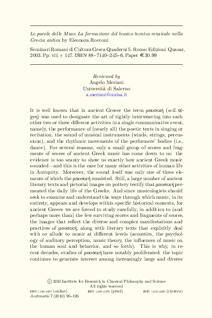 (PDF) Review of: E. Rocconi, Le parole delle Muse. La formazione del ...