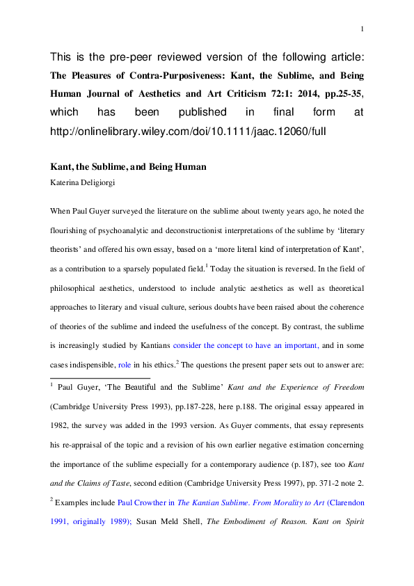 (PDF) The Pleasures of Contra-Purposiveness: Kant, the Sublime, and ...