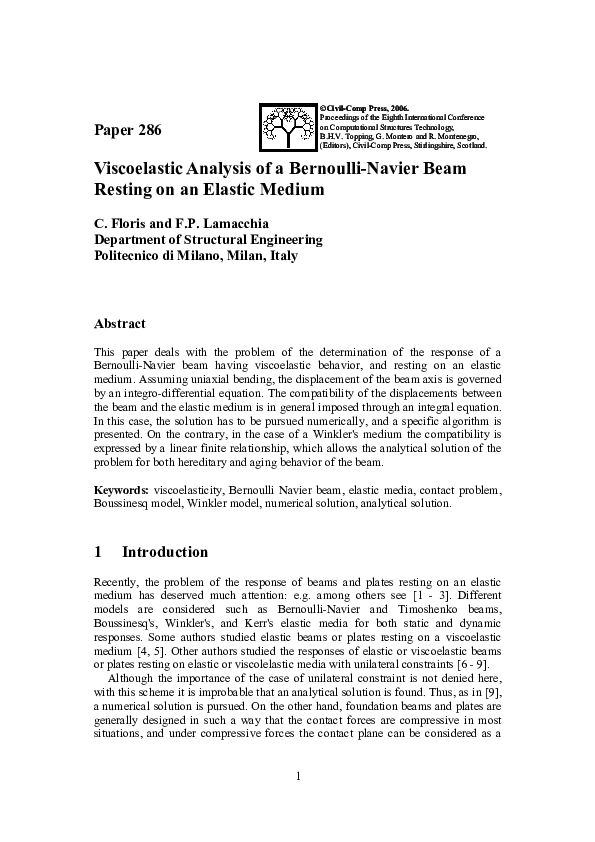 (PDF) Viscoelastic Analysis of a Bernoulli-Navier Beam Resting on an ...