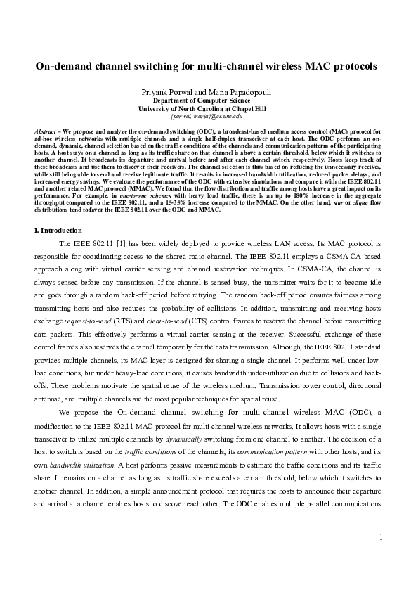 (PDF) On-demand channel switching for multi-channel wireless MAC protocols | Maria Papadopouli ...