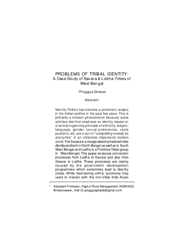 (PDF) A Case Study of Savara & Lodha Tribes of West Bengal