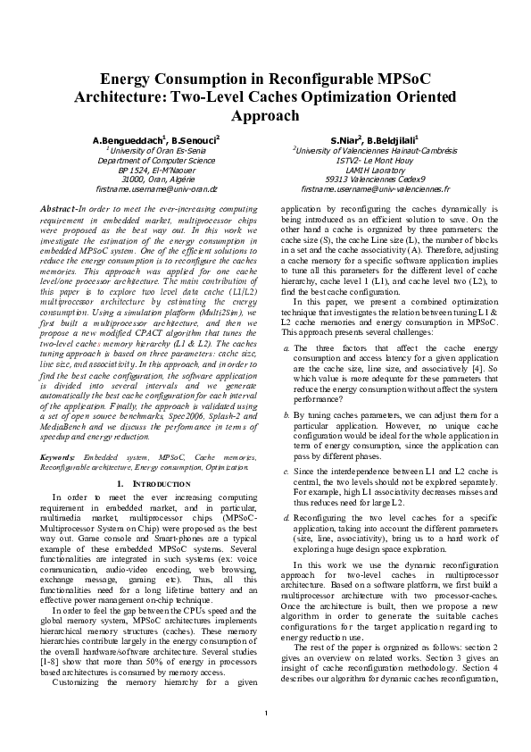 (PDF) Energy Consumption in Reconfigurable MPSoC Architecture: Two-Level Caches Optimization ...