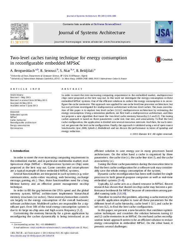 (PDF) Two-level caches tuning technique for energy consumption in reconfigurable embedded MPSoC