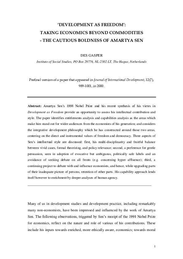 (PDF) Development as freedom: taking economics beyond commodities-the ...