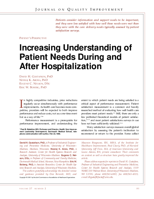 (PDF) Increasing Understanding of Patient Needs During and After ...