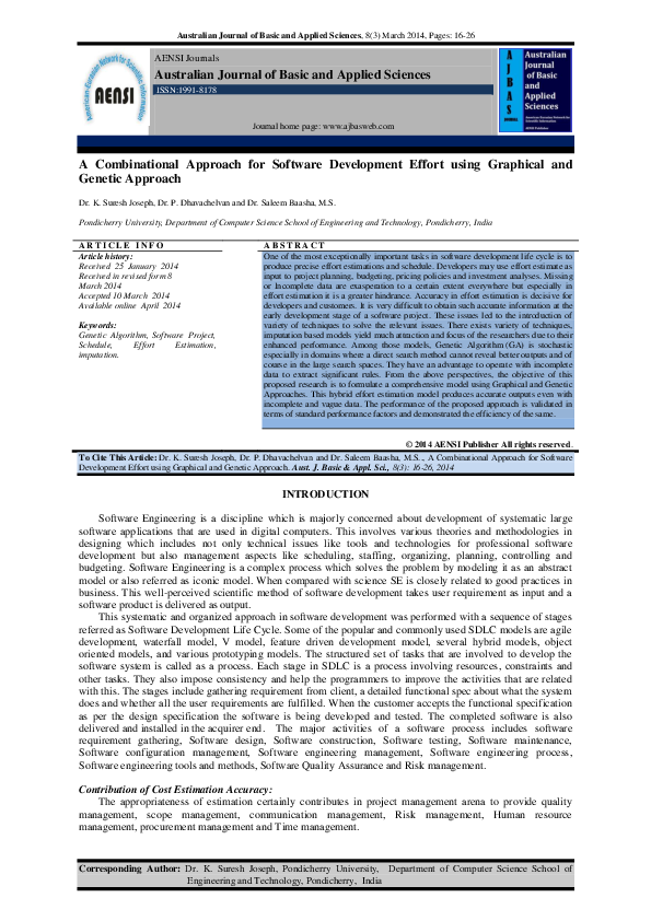 (PDF) A Combinational Approach for Software Development Effort using Graphical and Genetic Approach