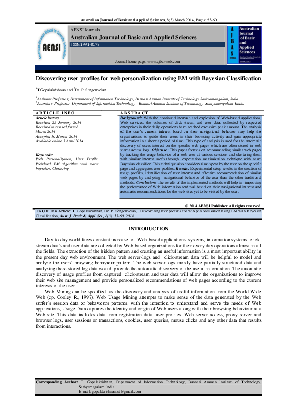 (PDF) Discovering user profiles for web personalization using EM with Bayesian Classification