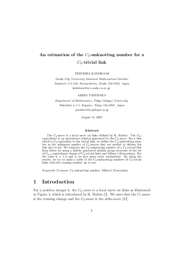 (PDF) An estimation of the Ck-unknotting number for a Ck-trivial link
