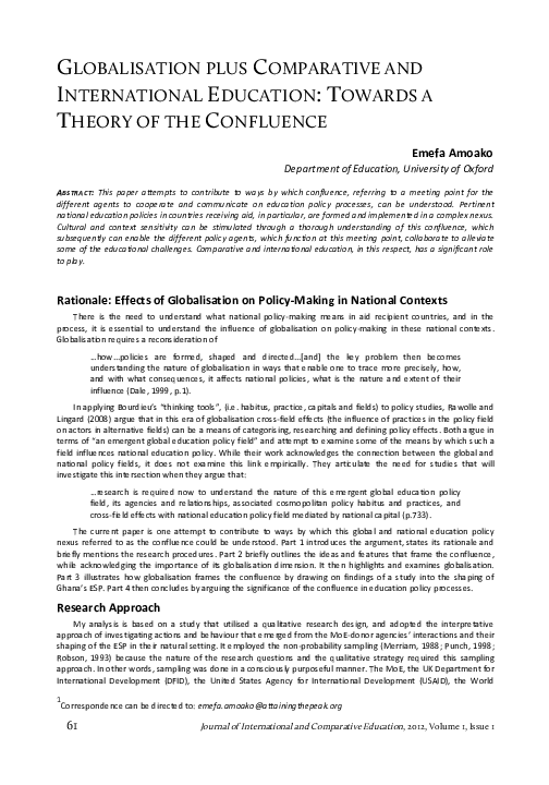 (PDF) GLOBALISATION PLUS COMPARATIVE AND INTERNATIONAL EDUCATION: TOWARDS A THEORY OF THE ...