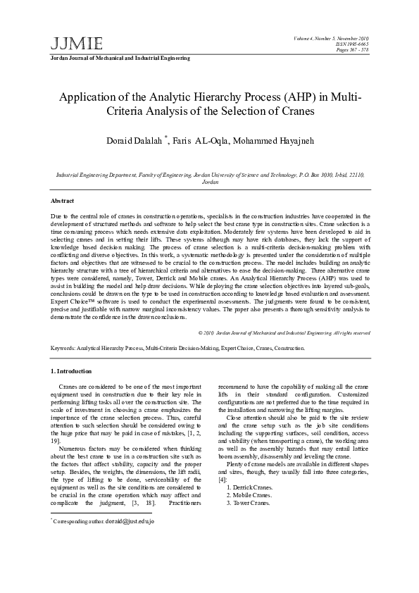 Pdf Application Of The Analytic Hierarchy Process Ahp In Multi Criteria Analysis Of The