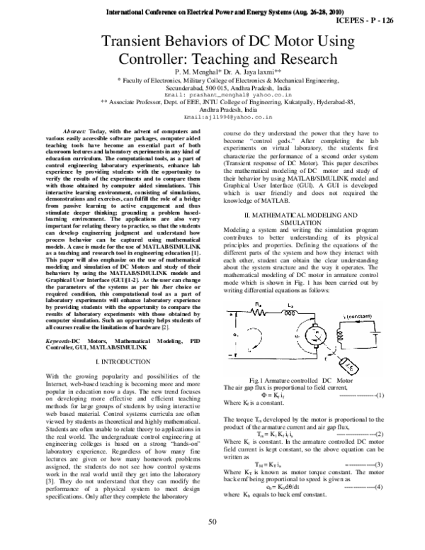 Pdf Transient Behaviors Of Dc Motor Using Controller Teaching And