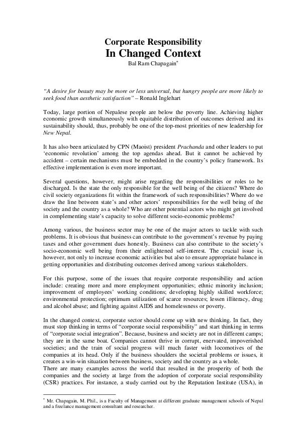 (PDF) Corporate social responsibility in changed context