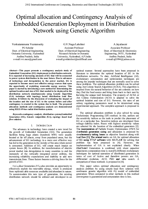 Pdf Optimal Allocation And Contingency Analysis Of Embedded