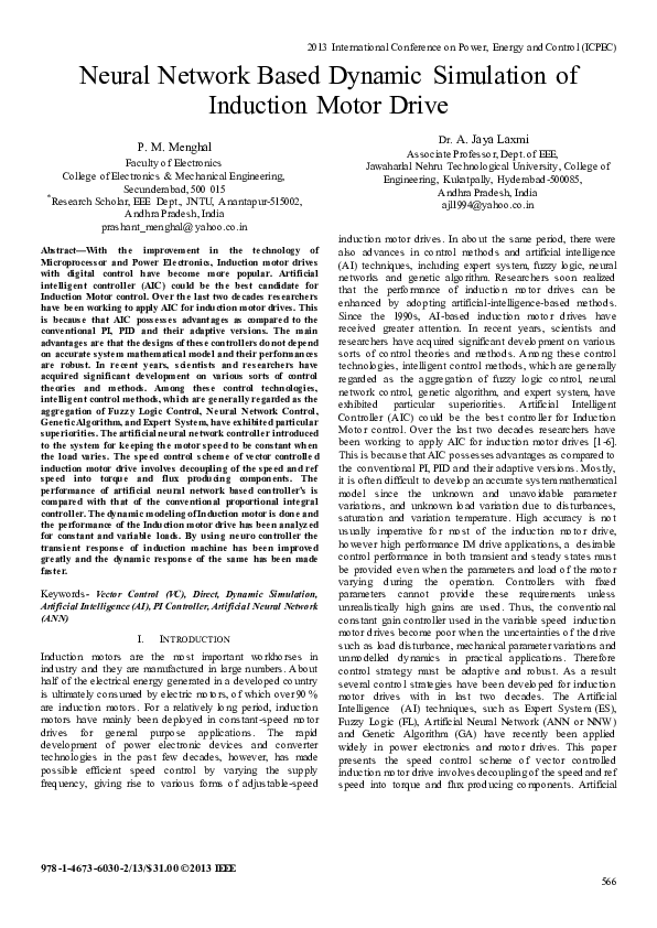 Pdf Neural Network Based Dynamic Simulation Of Induction Motor Drive