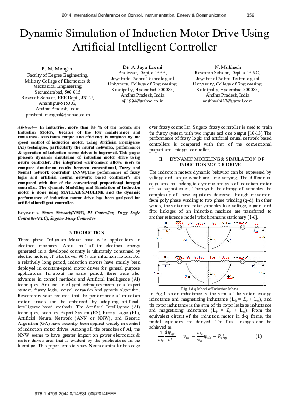 Pdf Dynamic Simulation Of Induction Motor Drive Using Artificial Intelligent Controller