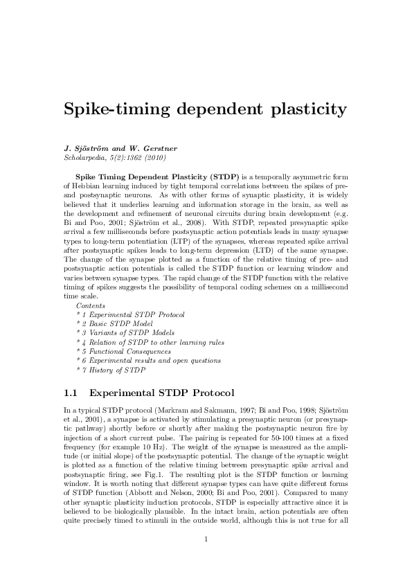 (PDF) Spike-timing dependent plasticity