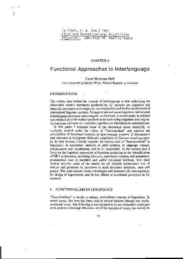 (PDF) 1987 Functional approaches to interlanguage