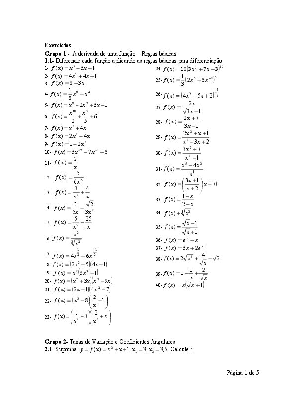 (DOC) Exercicios derivadas