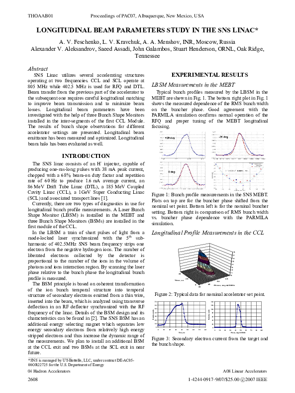(PDF) Longitudinal beam parameters study in the SNS LINAC