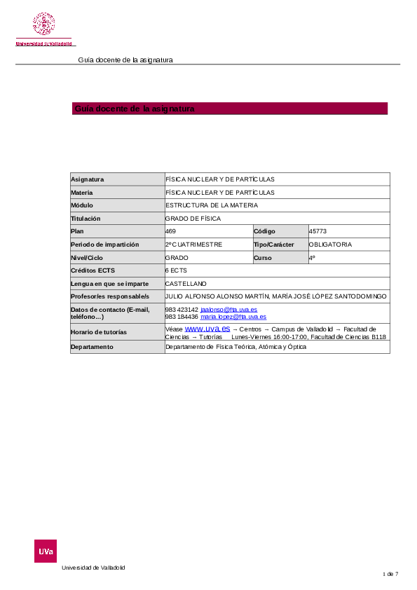 (PDF) Guía docente de la asignatura
