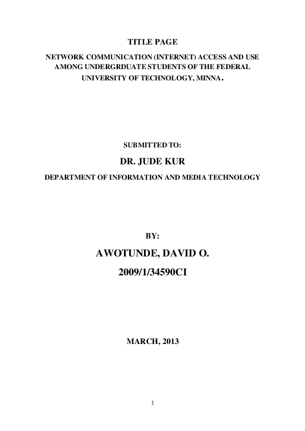 (DOC) NETWORK COMMUNICATION (INTERNET) ACCESS AND USE AMONG ...