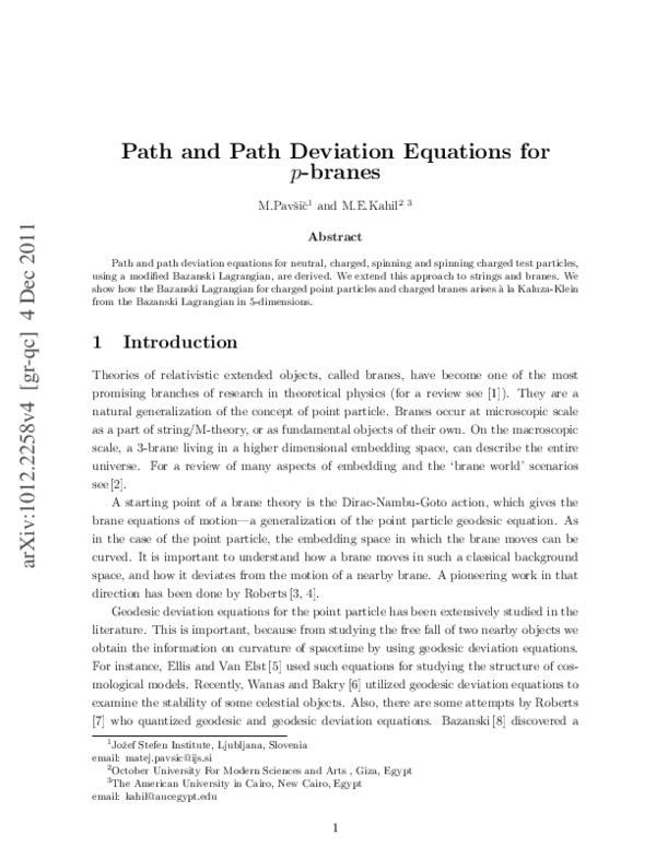 (PDF) Path and Path Deviation Equations for p-branes