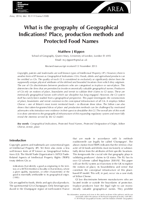 What is the Geography of Geographical Indications? Place, Production ...