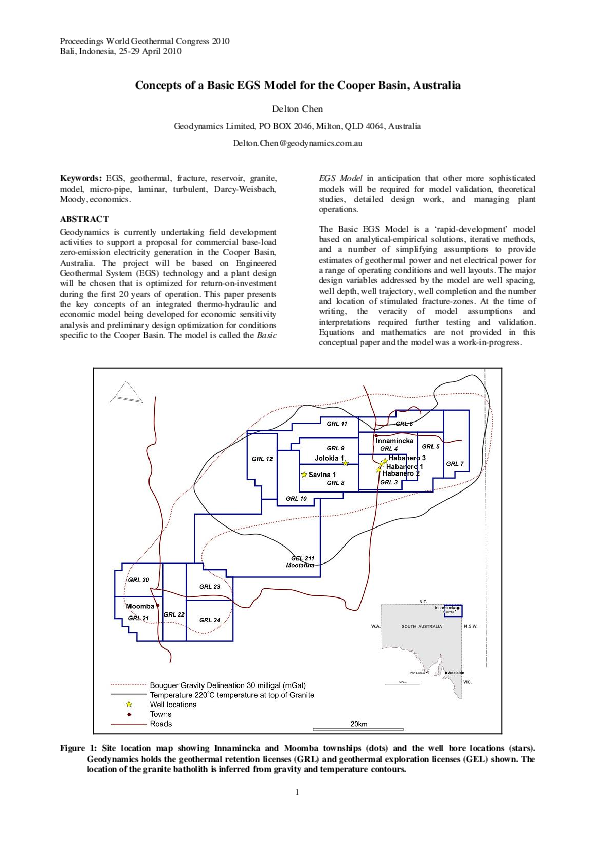 (PDF) Concepts of a Basic EGS Model for the Cooper Basin, Australia