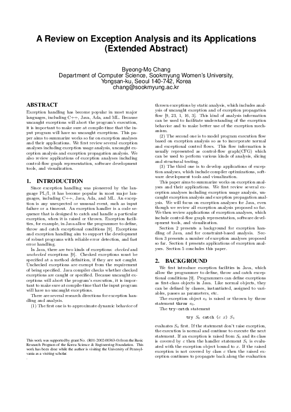 (PDF) A Review on Exception Analysis and its Applications (Extended ...