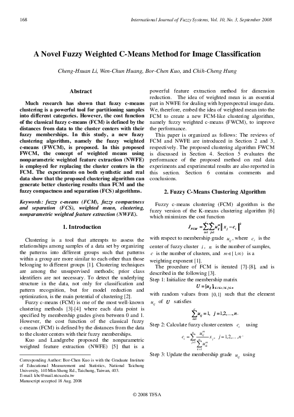 Pdf A Novel Fuzzy Weighted C Means Method For Image Classification