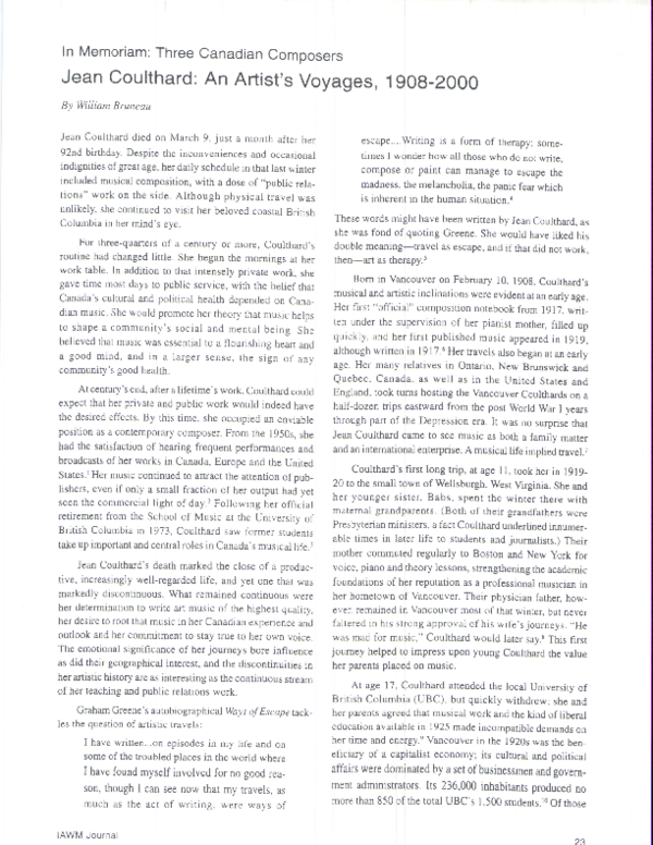 (PDF) "Jean Coulthard: An Artist's Voyages, 1908-2000," Journal of the ...