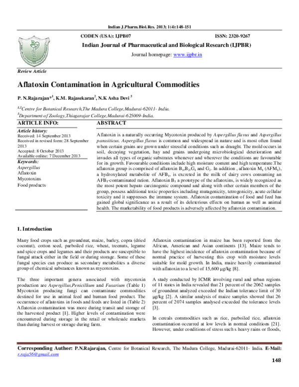Pdf Aflatoxin Contamination In Agricultural Commodities