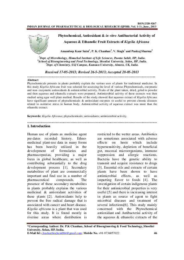 (PDF) Phytochemical, Antioxidant & in vitro Antibacterial Activity of Aqueous & Ethanolic Fruit ...