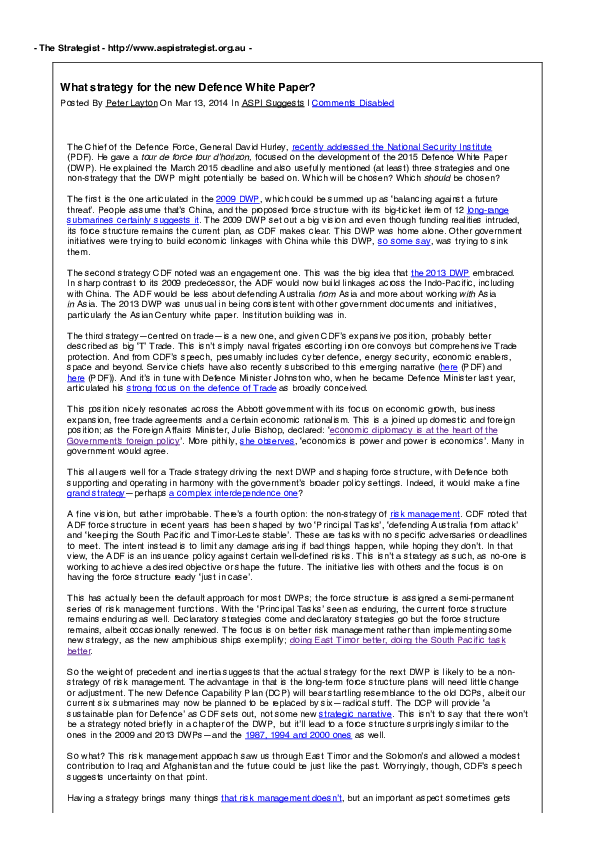 (PDF) What strategy for the new Defence White Paper?