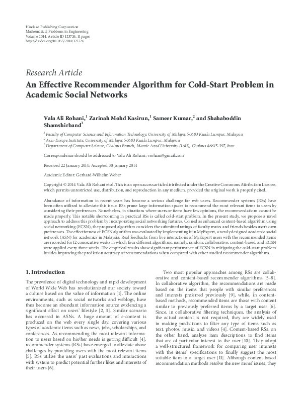 (PDF) An Effective Recommender Algorithm for Cold-Start Problem in ...