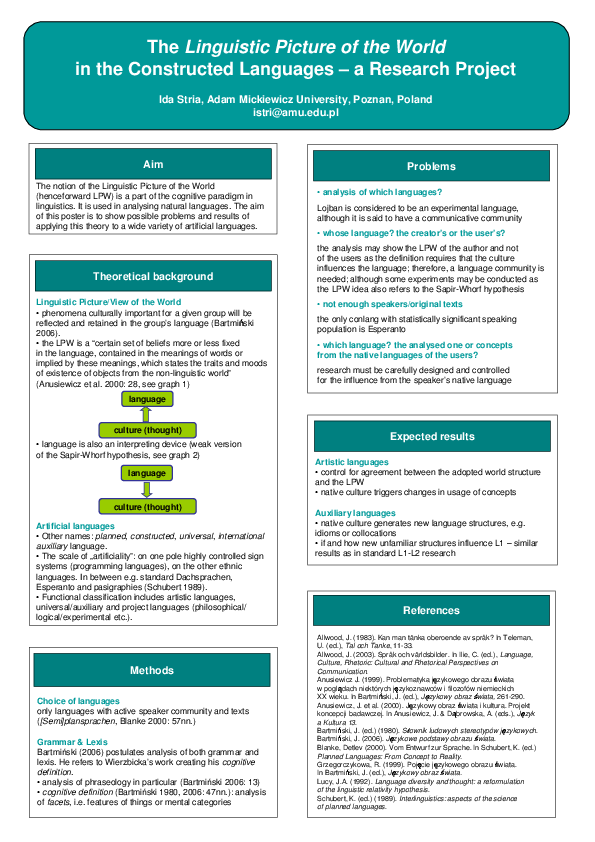 (PDF) The Linguistic Picture of the World in the Constructed Languages ...
