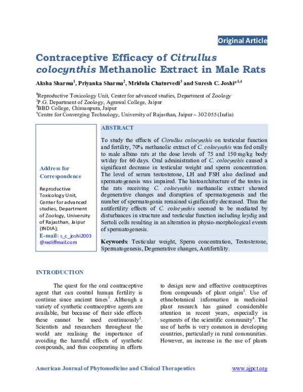 (PDF) Contraceptive Efficacy of Citrullus colocynthis Methanolic ...