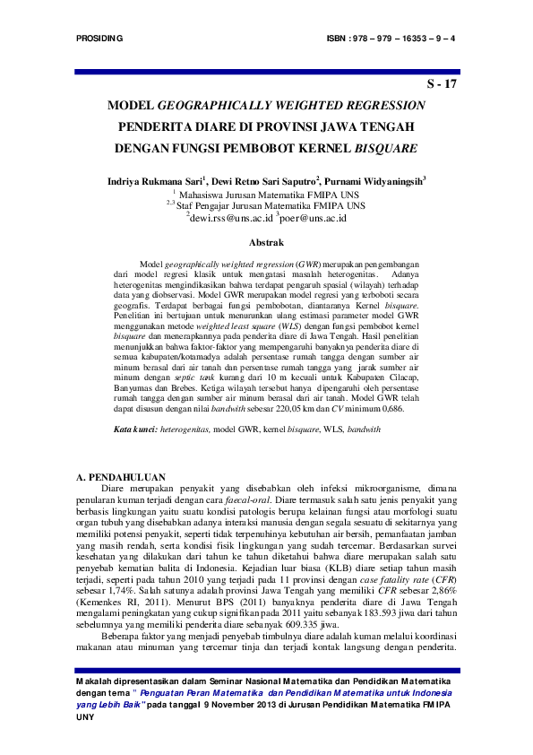 (PDF) S -17 MODEL GEOGRAPHICALLY WEIGHTED REGRESSION PENDERITA DIARE DI PROVINSI JAWA TENGAH ...