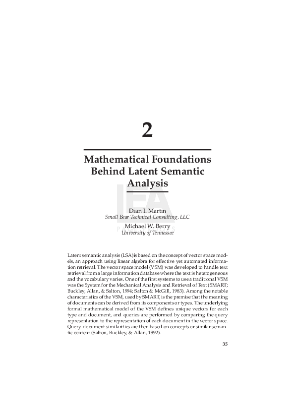 Pdf Mathematical Foundations Behind Latent Semantic Analysis 