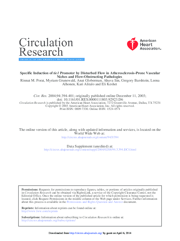 (PDF) Specific Induction of tie1 Promoter by Disturbed Flow in ...