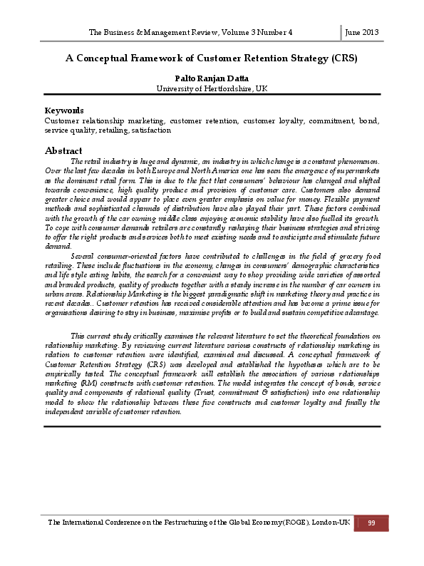 (PDF) A Conceptual Framework of Customer Retention Strategy (CRS