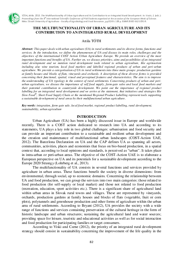 (PDF) The Multifunctionality of Urban Agriculture and its Contribution ...