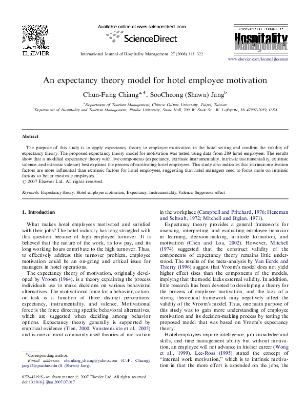 (PDF) An expectancy theory model for hotel employee motivation