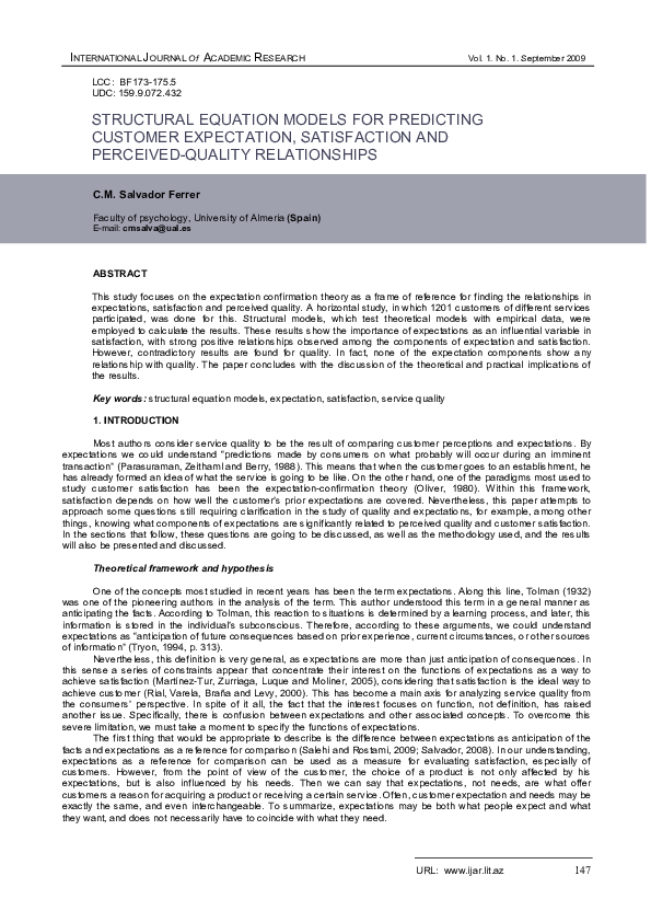 Pdf International Journal Of Academic Research Structural Equation Models For Predicting