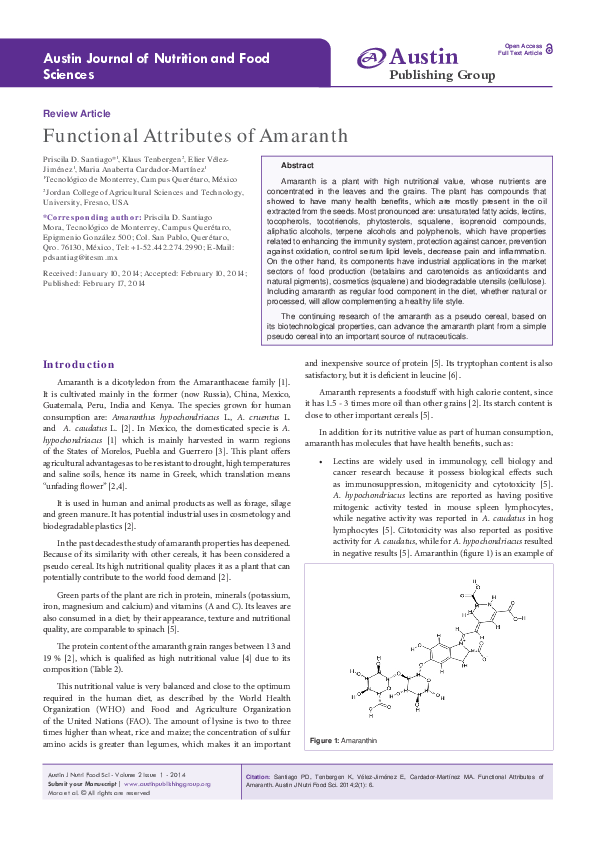 (PDF) Amaranth: Austin Journal of Nutrition and Food Sciences